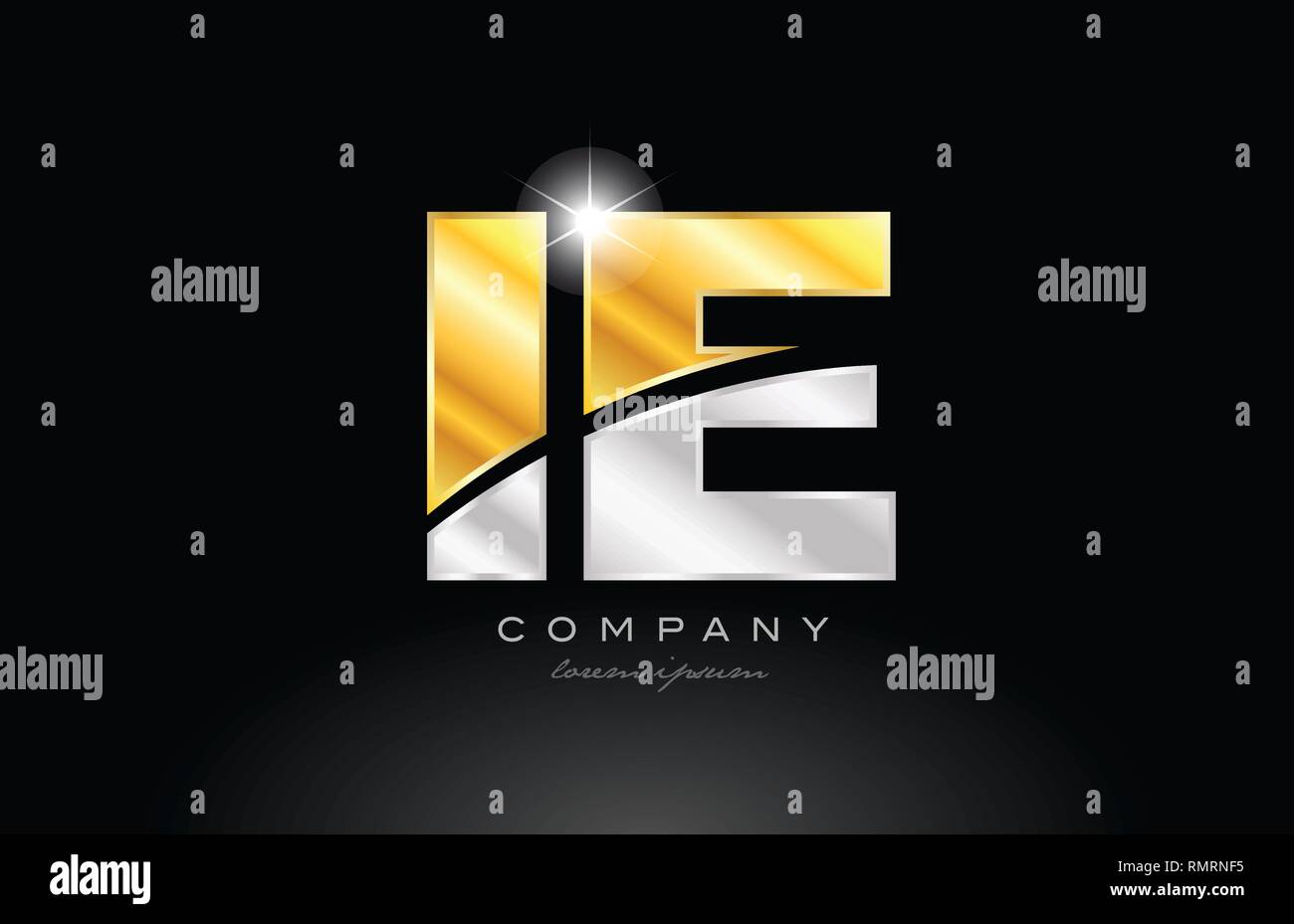 combination letter ie i e alphabet logo icon design with gold silver ...