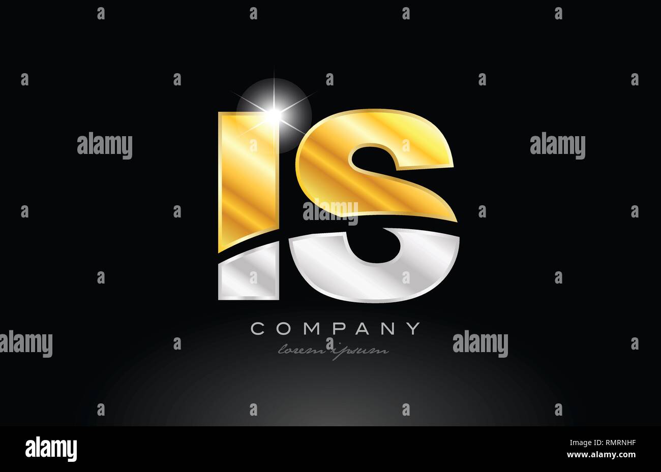 combination letter IS I S alphabet logo icon design with gold silver ...