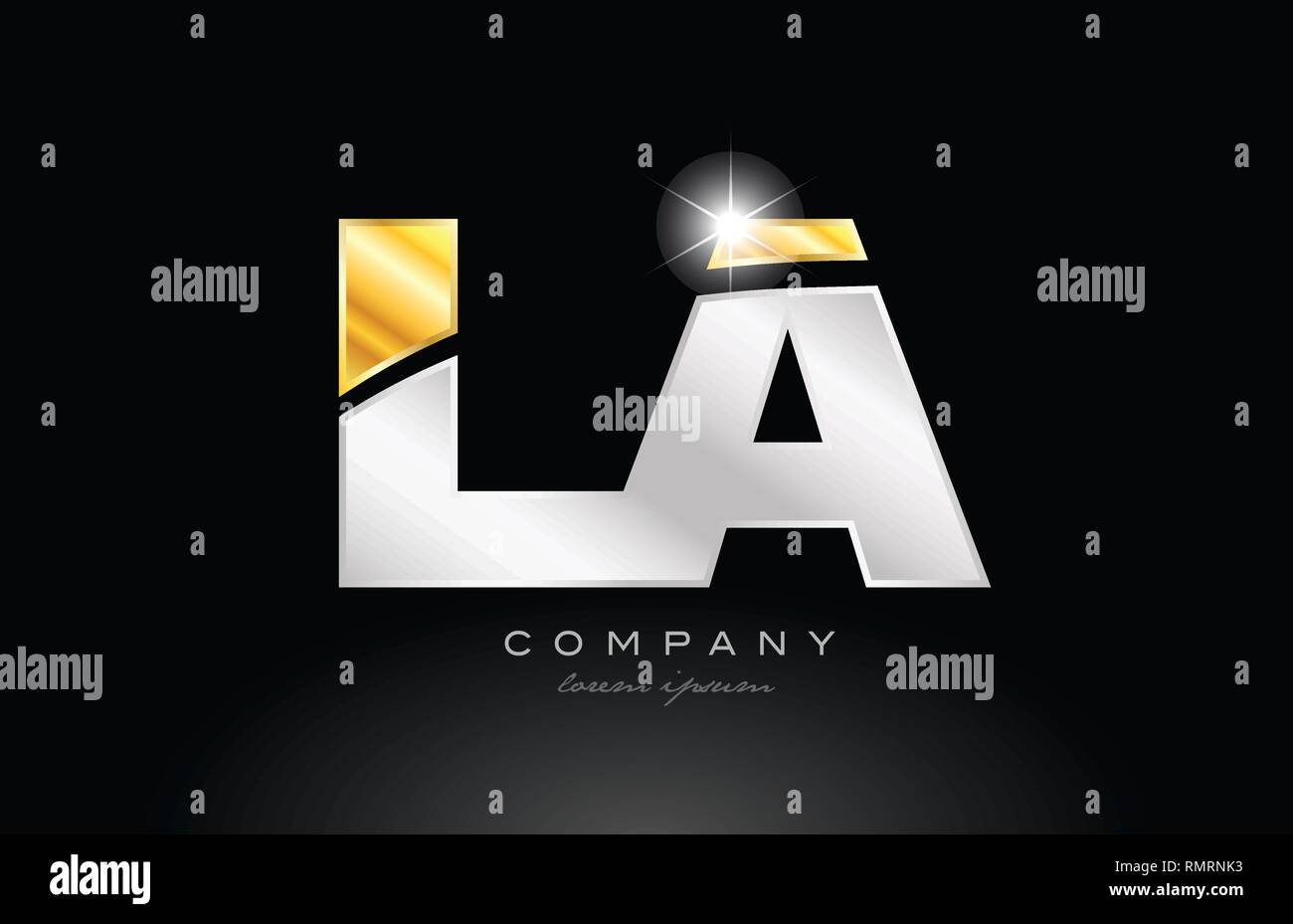 combination letter LA L A alphabet logo icon design with gold silver ...