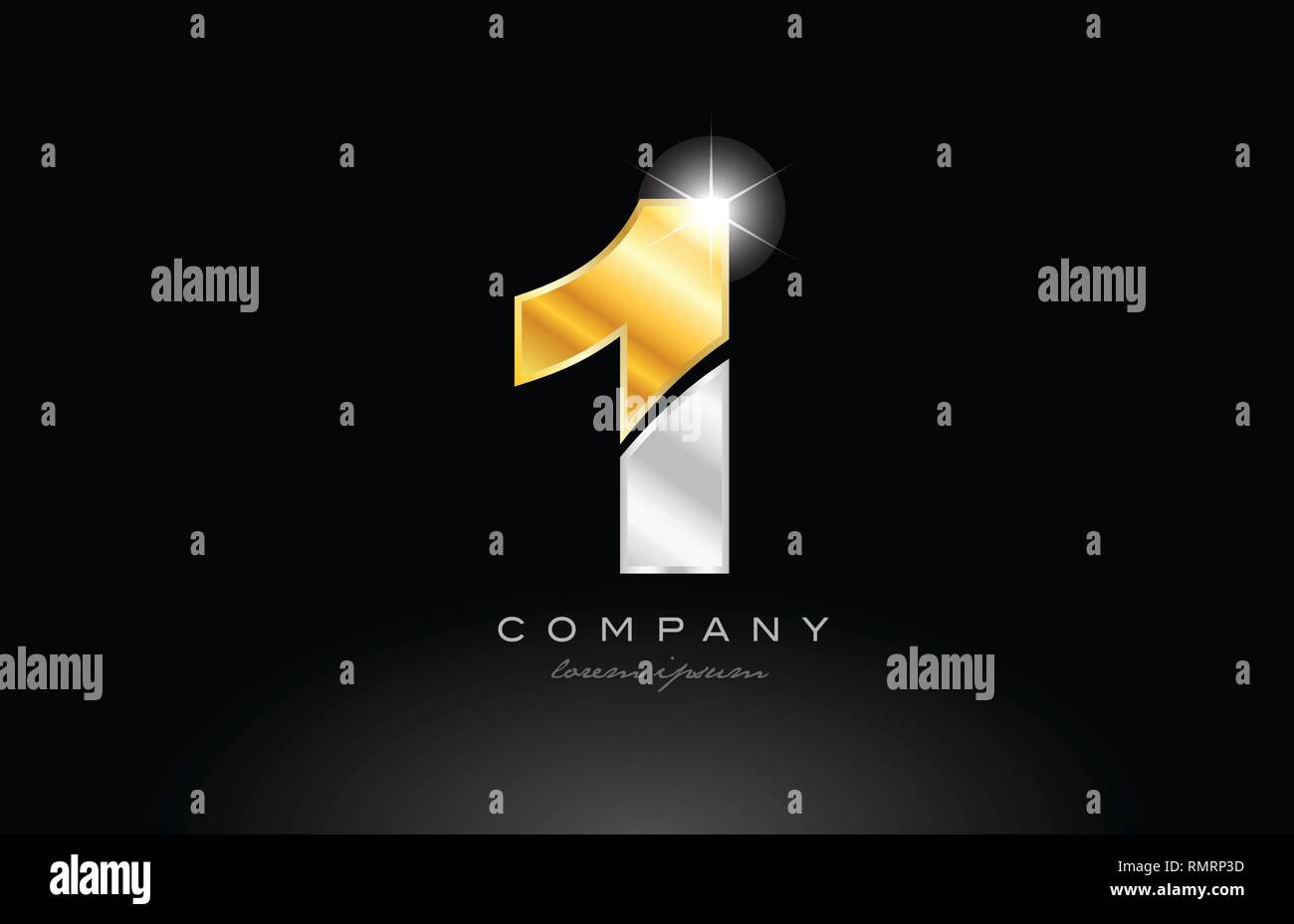 number 1 logo icon design with gold silver grey metal on black ...