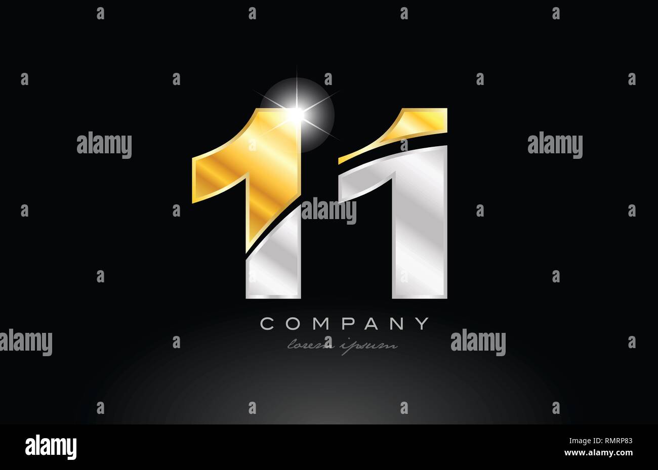 number 11 logo icon design with gold silver grey metal on black ...