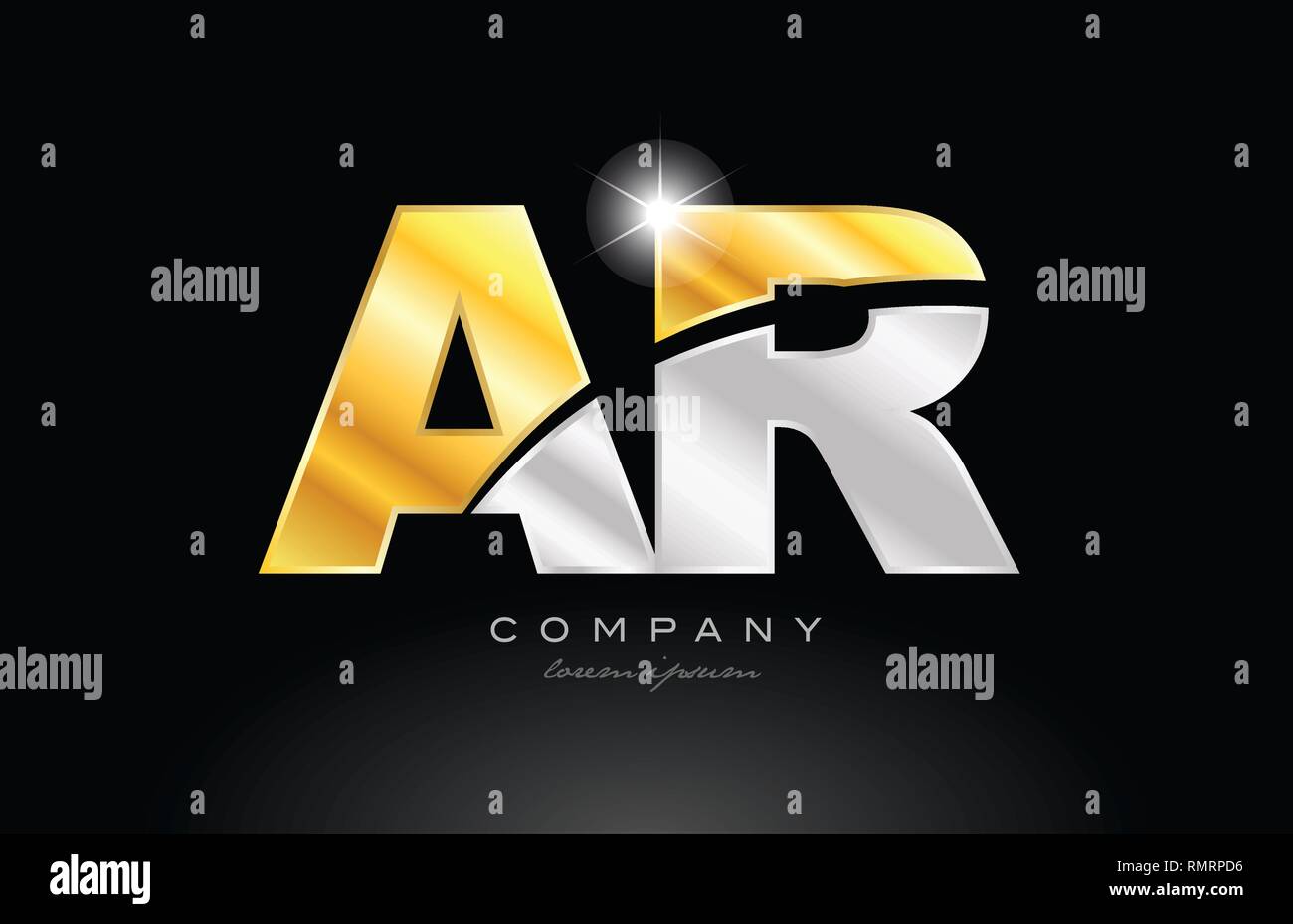 combination letter ar a r alphabet logo icon design with gold silver ...