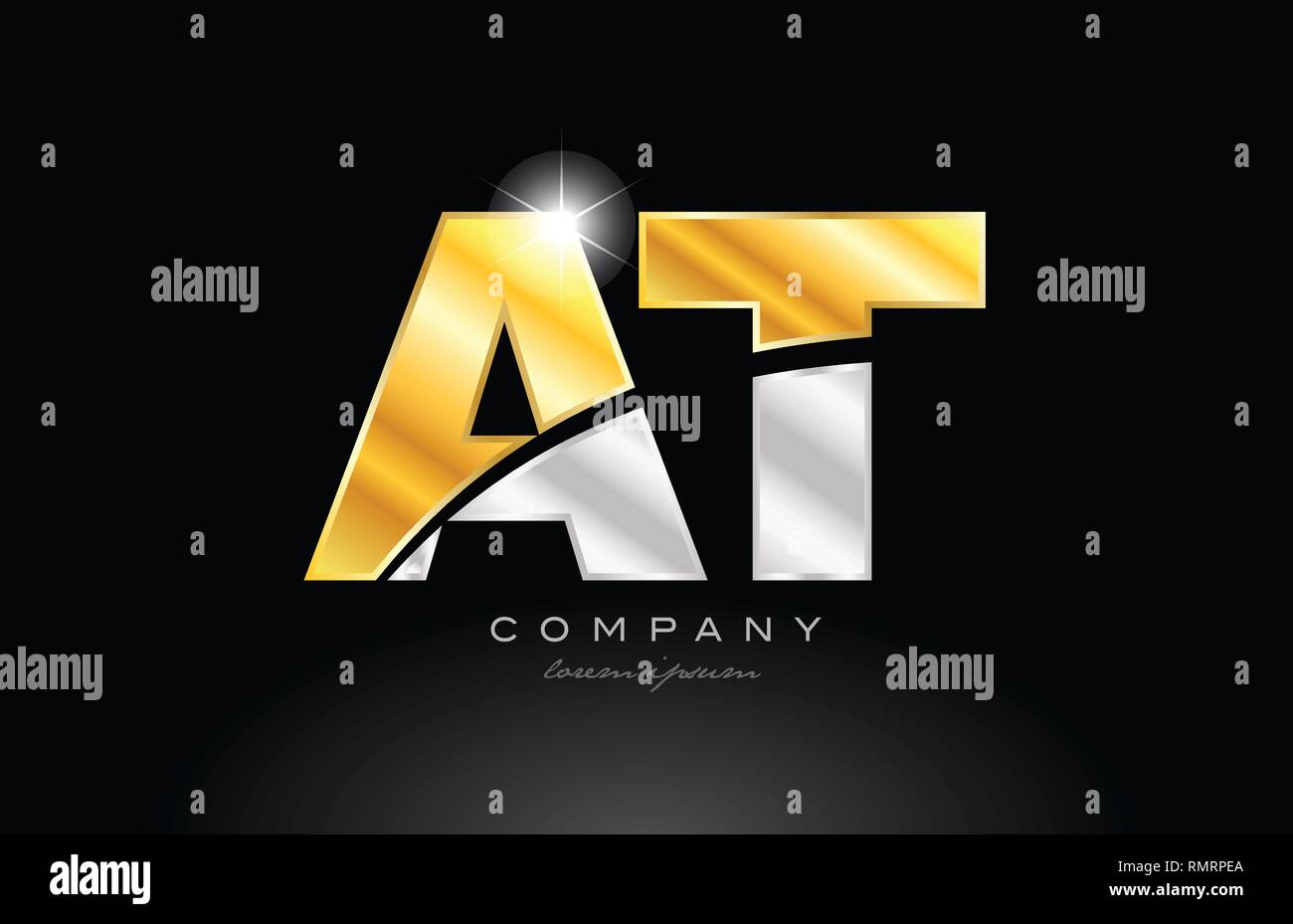 combination letter at a t alphabet logo icon design with gold silver ...