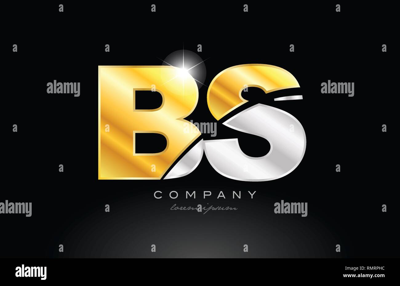 combination letter bs b s alphabet logo icon design with gold silver ...