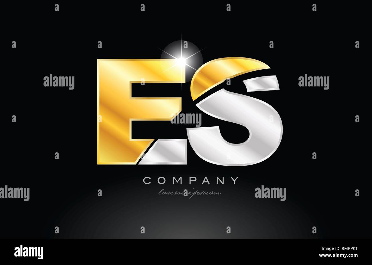 combination letter es e s alphabet logo icon design with gold silver ...