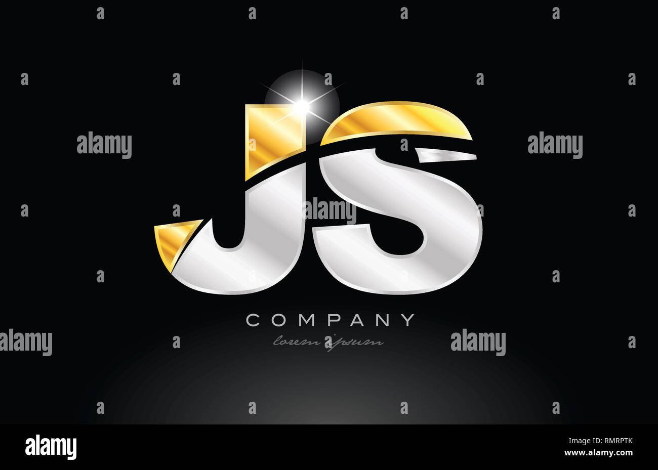 combination letter js j s alphabet logo icon design with gold silver ...