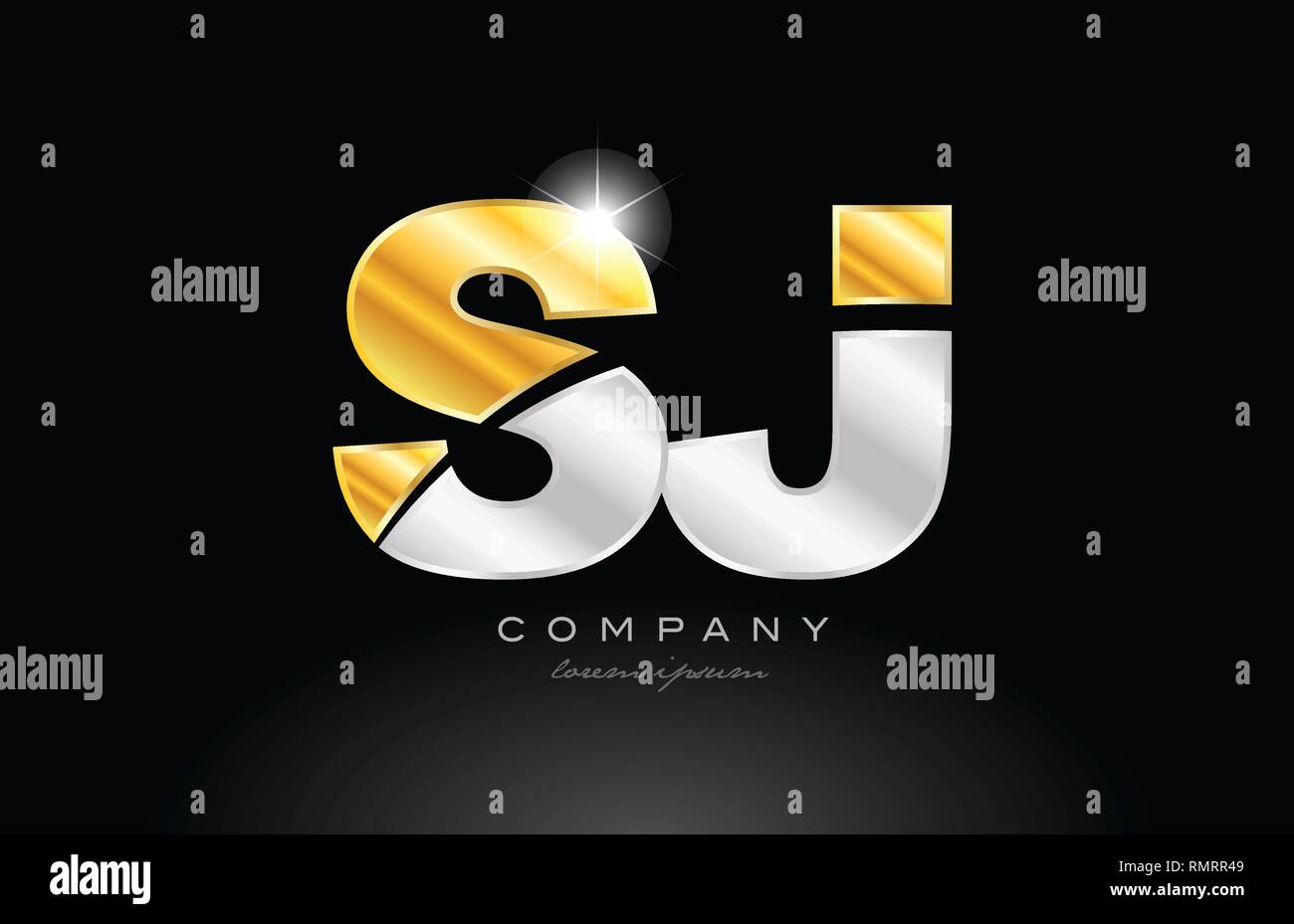 combination letter sj s j alphabet logo icon design with gold silver ...