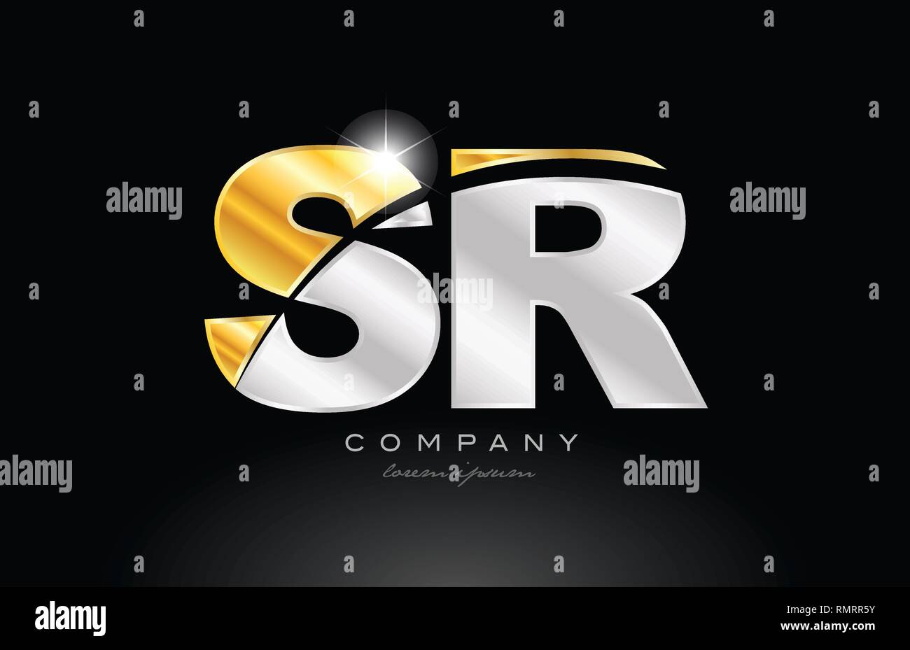combination letter sr s r alphabet logo icon design with gold silver ...