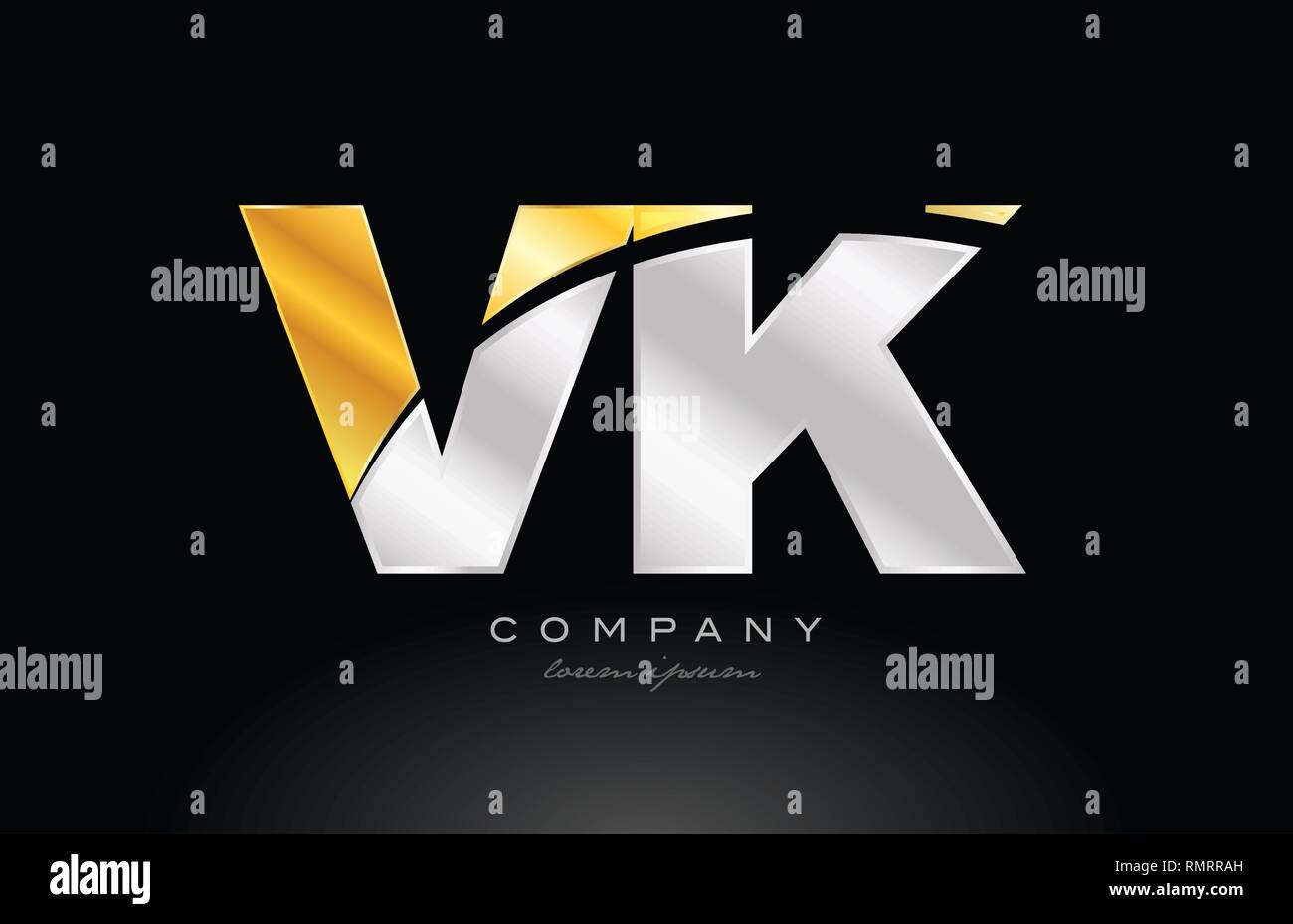 combination letter vk v k alphabet logo icon design with gold silver ...