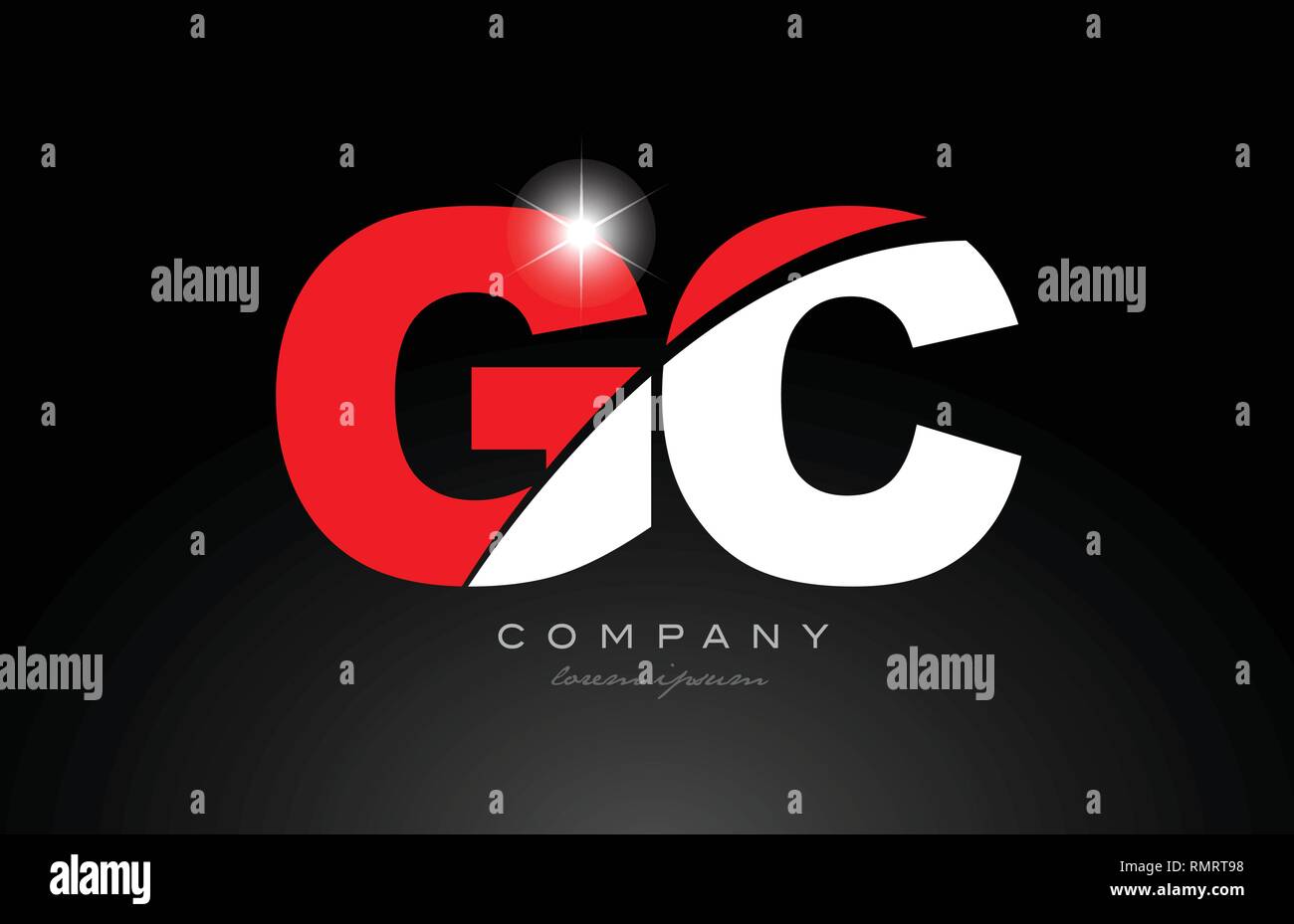 red white color alphabet letter combination gc g c logo icon design ...