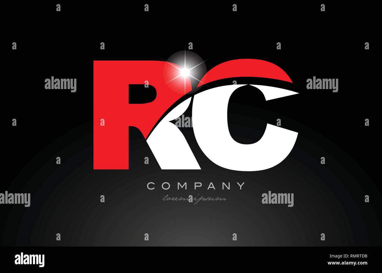 red white color alphabet letter combination rc r c logo icon design ...