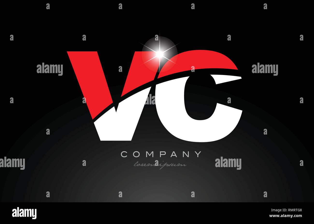 red white color alphabet letter combination vc v c logo icon design ...