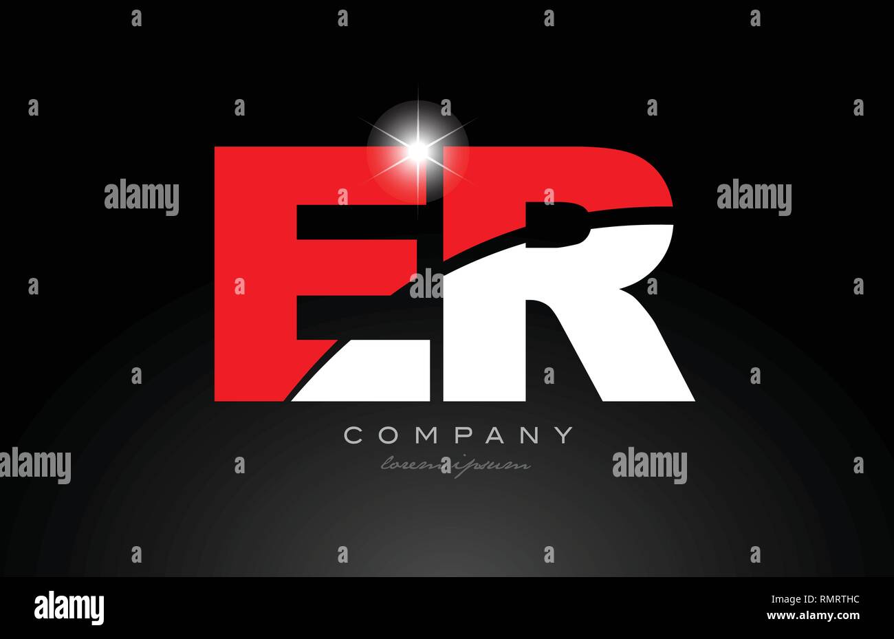 red white color alphabet letter combination er e r logo icon design ...