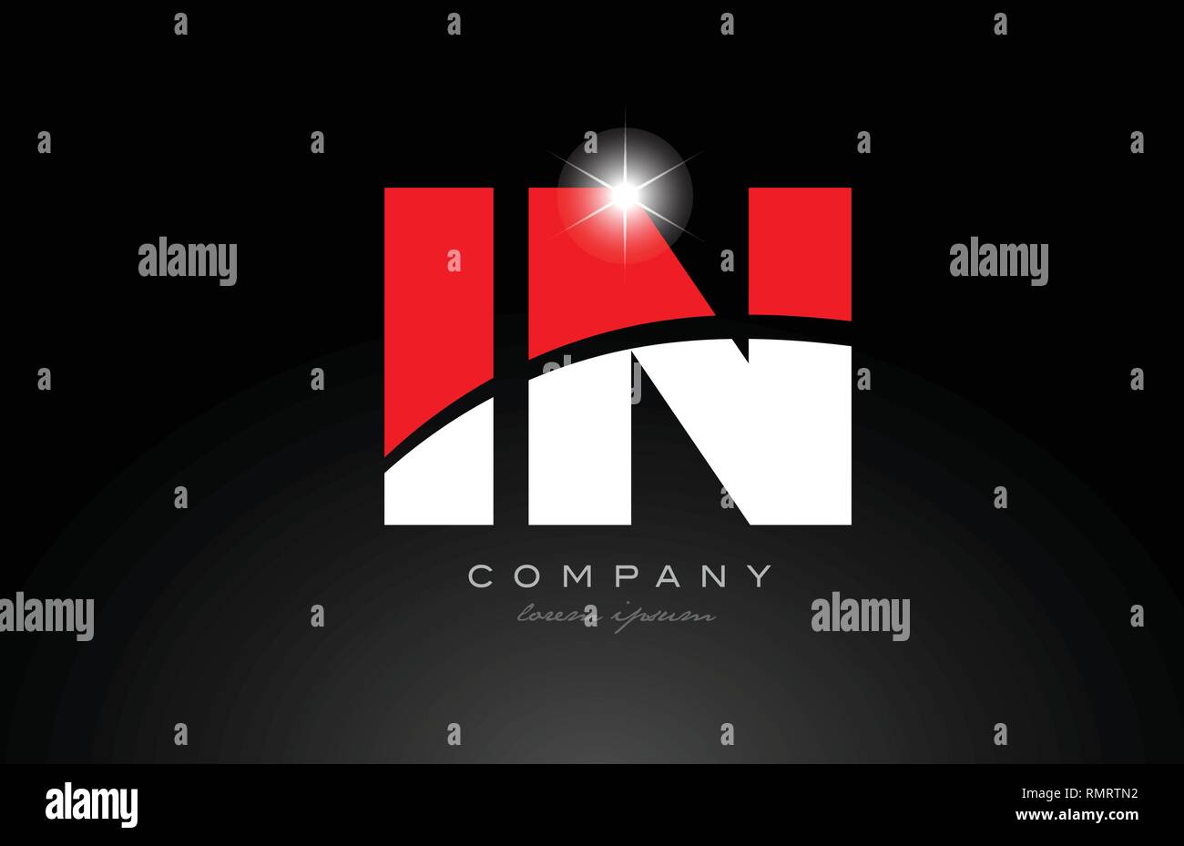 red white color alphabet letter combination in i n logo icon design ...