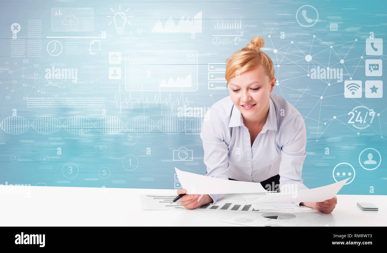 Business person at front desk with workflow concept Stock Photo - Alamy