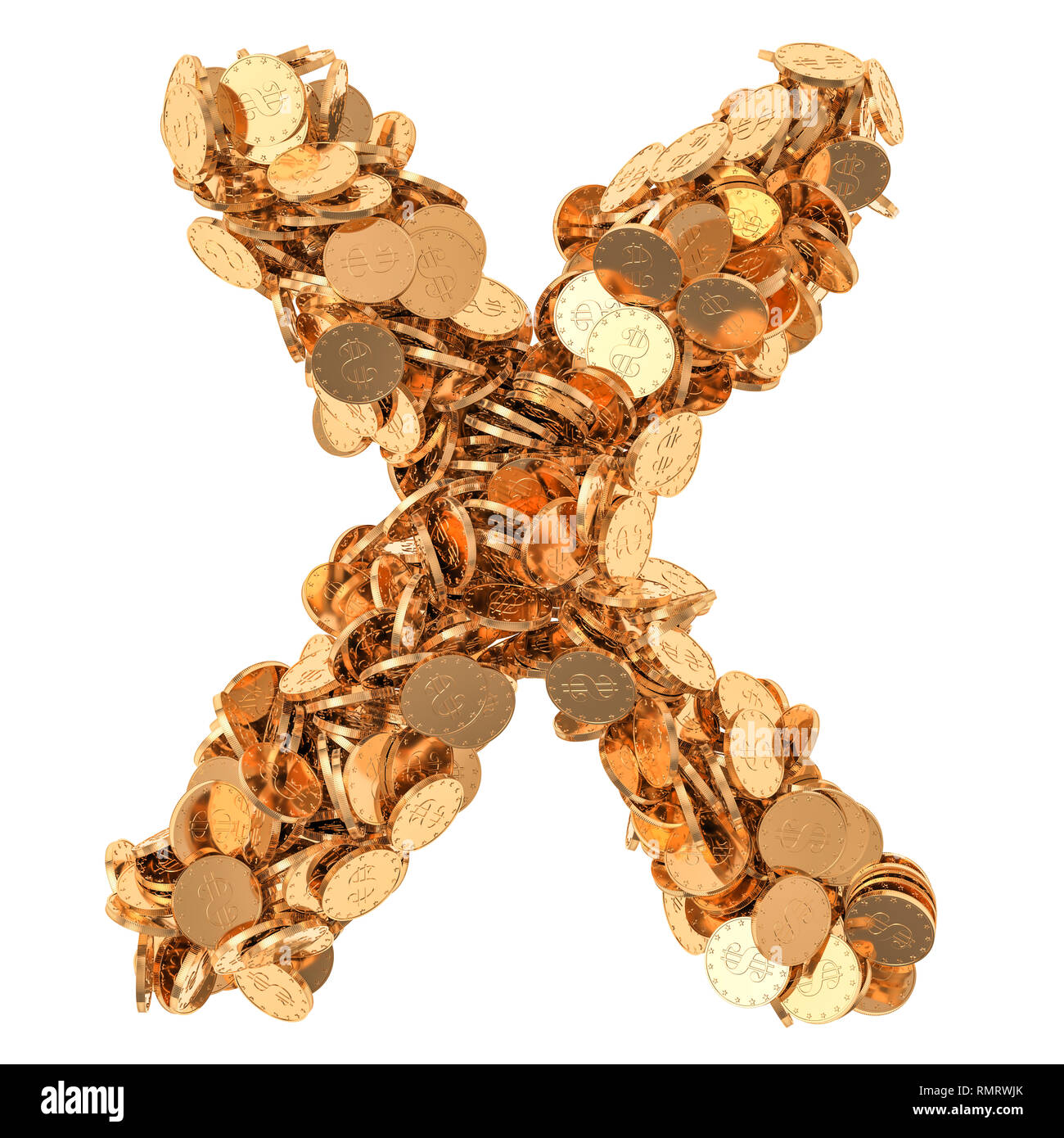 Alphabet letter X, from golden dollar coins. 3D rendering isolated on ...