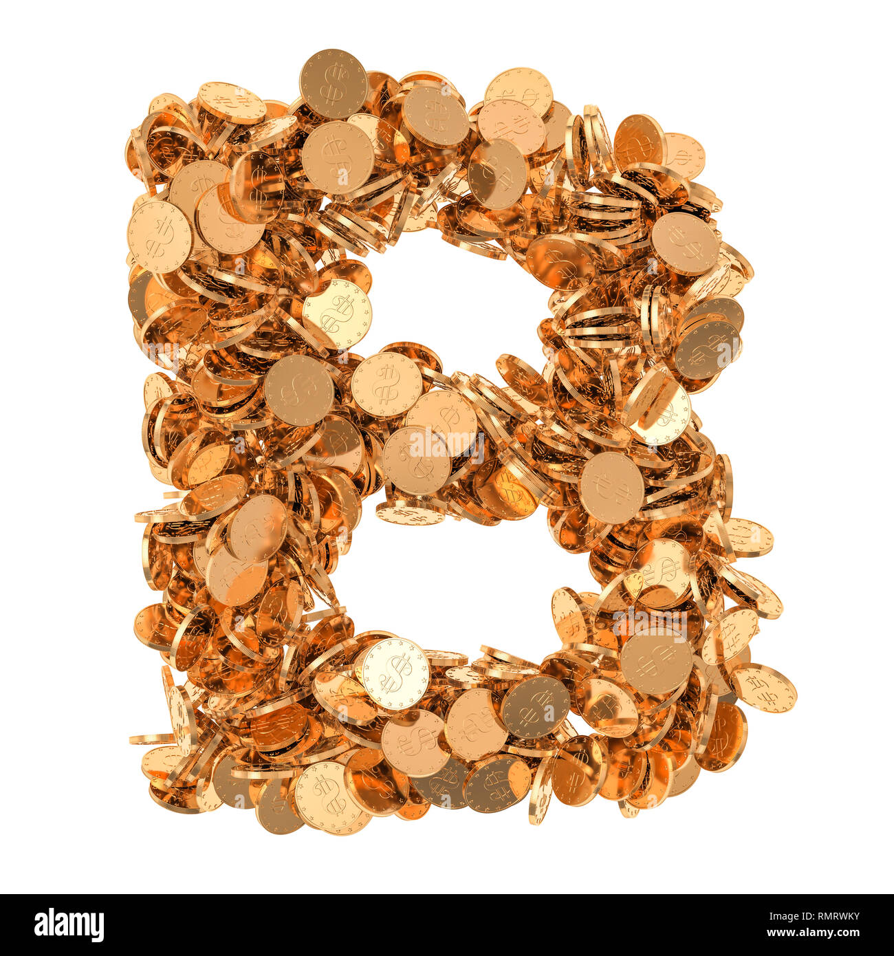 Alphabet letter B, from golden dollar coins. 3D rendering isolated on ...