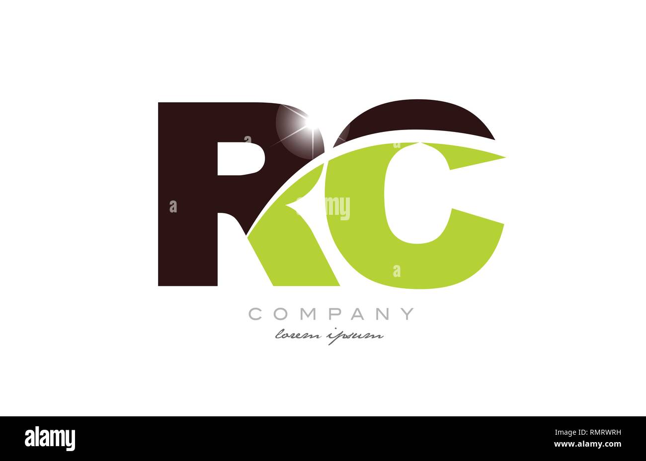 letter rc r c alphabet combination logo icon design with green and ...