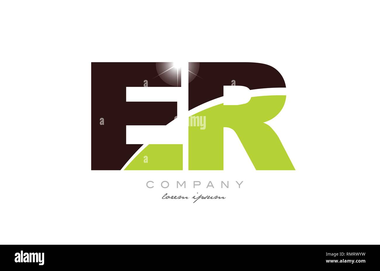 letter er e r alphabet combination logo icon design with green and ...