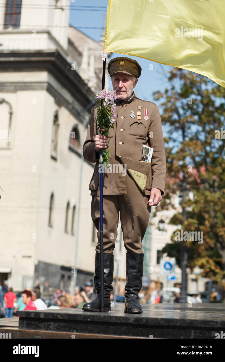 Lviv, UKRAINE - August 24, 2017: A veteran of the Ukrainian Insurgent ...