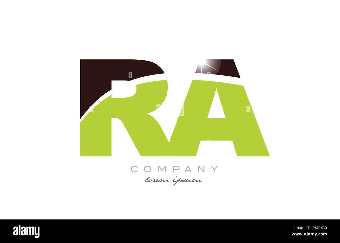 letter ra r a alphabet combination logo icon design with green and ...