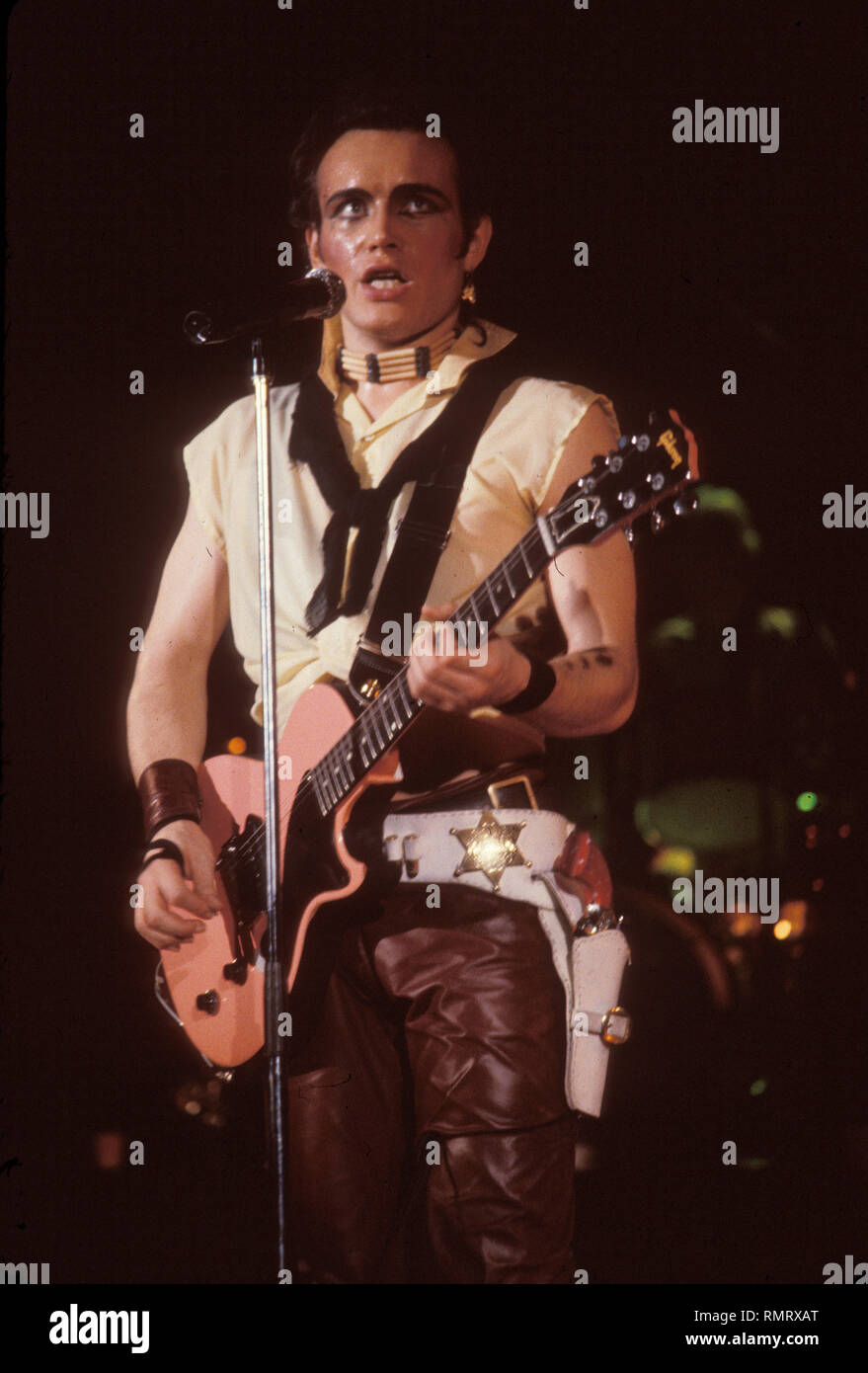 English pop singer Adam Ant is shown performing "live" in concert at ...