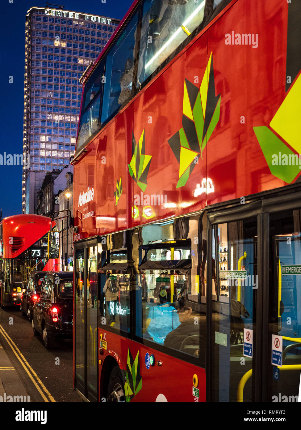 Oxford Street with Centre Point Tower - a London bus passes down Oxford ...