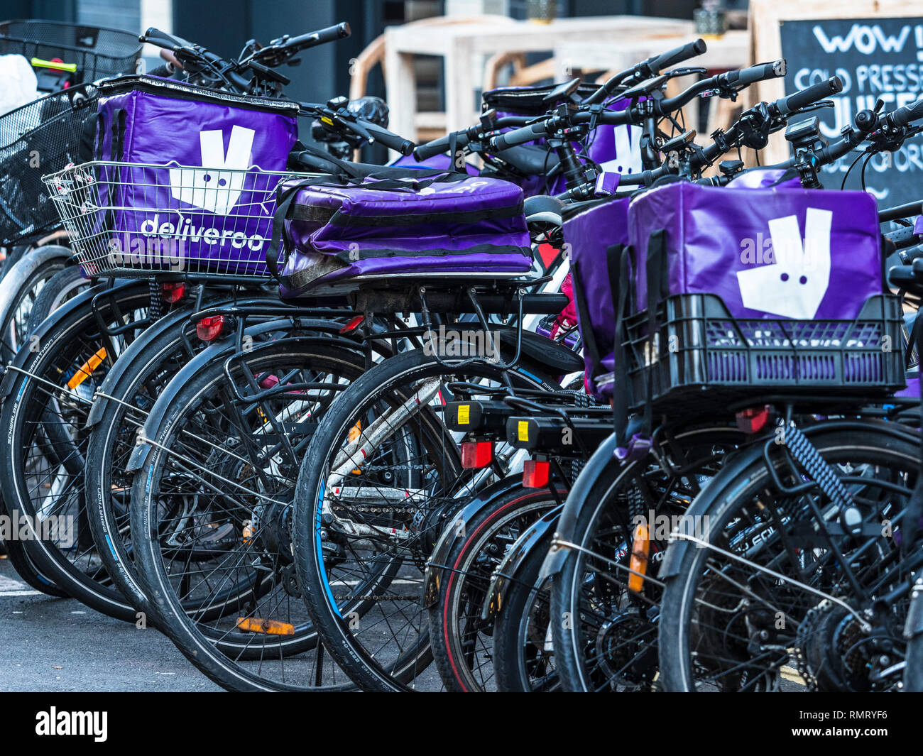 Deliveroo Food Delivery Courier Delivery Bikes lined up in Central ...