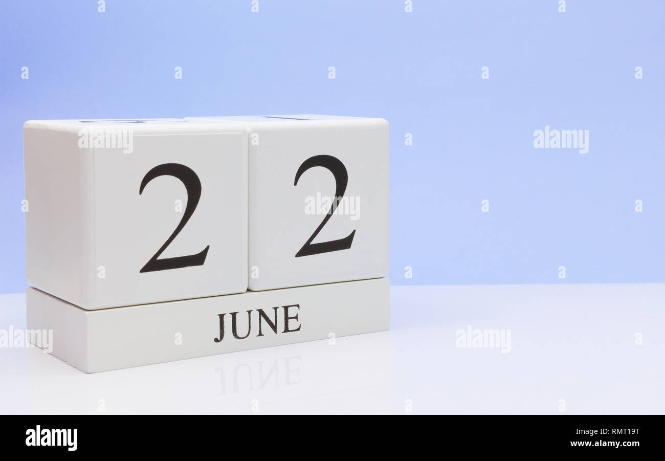 June 22st. Day 22 of month, daily calendar on white table with ...