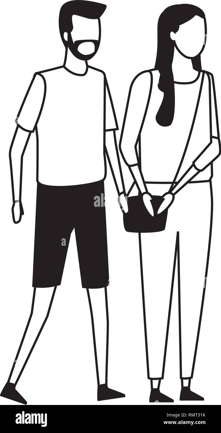 faceless couple walking together black and white Stock Vector Image ...