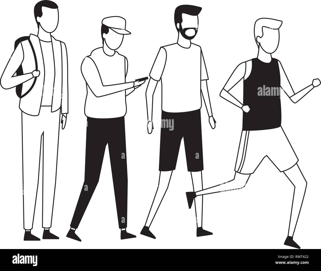 faceless group guys walking black and white Stock Vector Image & Art ...
