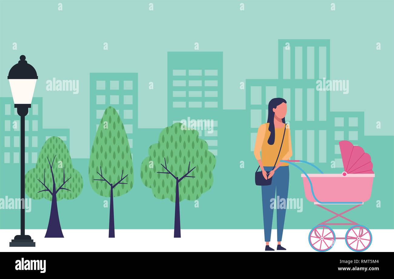 faceless mother and baby carriage Stock Vector Image & Art - Alamy