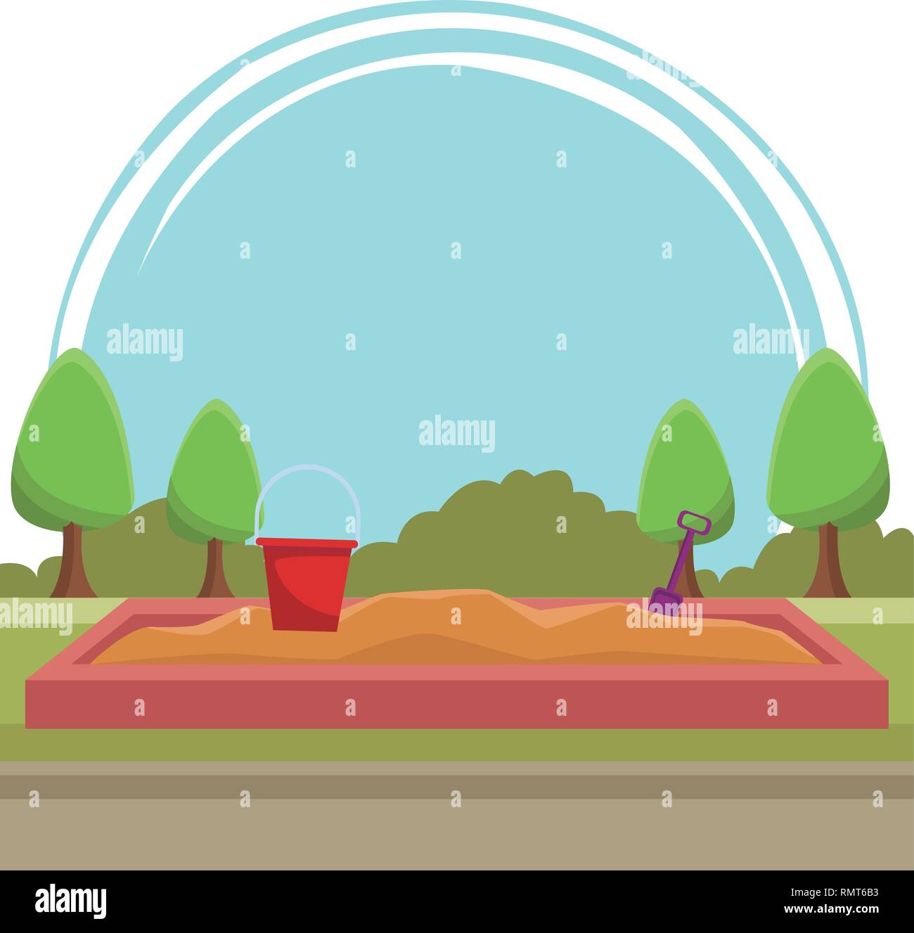Sand box with bucket and shovel Stock Vector Image & Art - Alamy