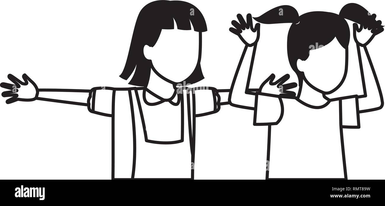 Kids playing cartoons black and white Stock Vector Image & Art - Alamy