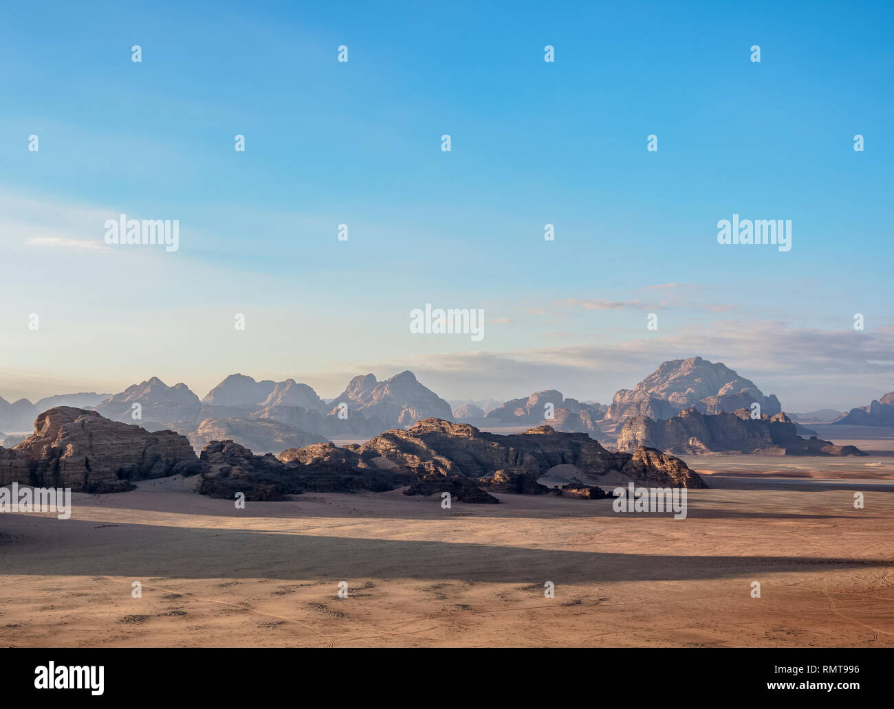 Landscape of Wadi Rum, aerial view from a balloon, Aqaba Governorate ...