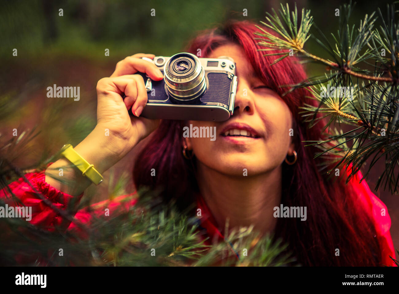 Image of woman with camera Stock Photo - Alamy
