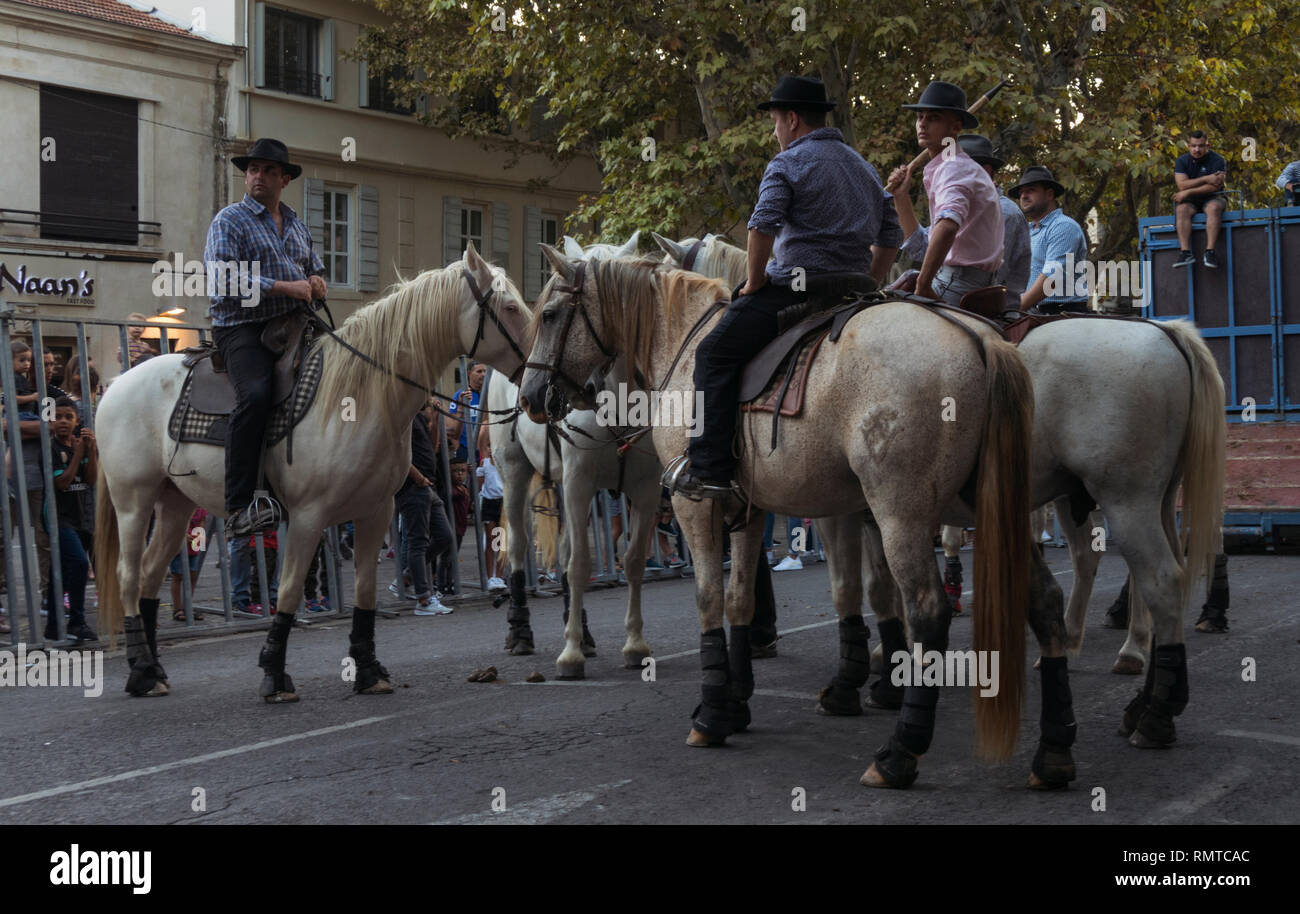 Waiting for the bull run to start in the provincial town of Arles ...