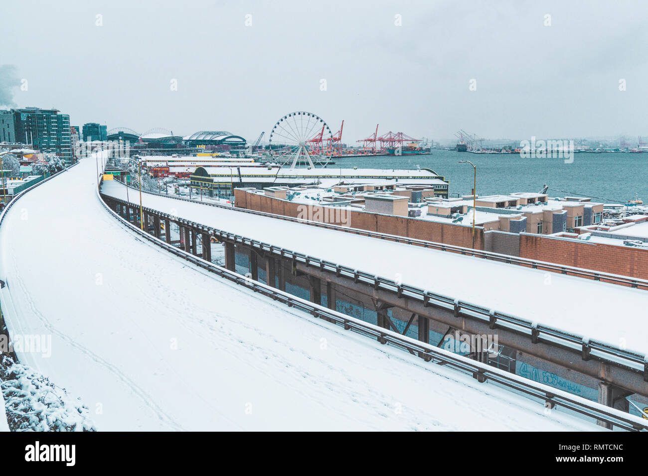 The Alaska way highway 99 viaduct closed before demolition covered in a ...