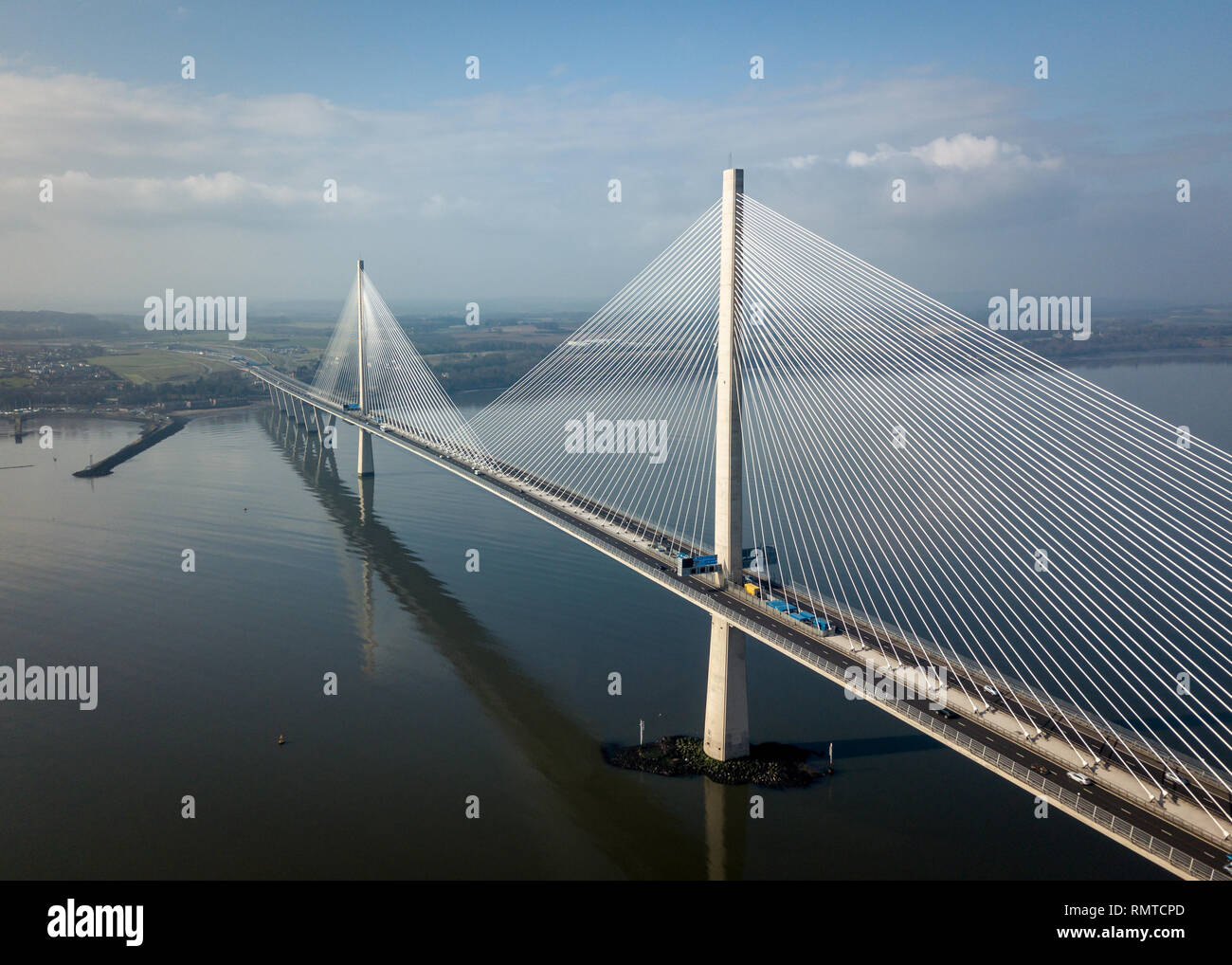 Aerial view of the new Queensferry Crossing road bridge spanning the ...