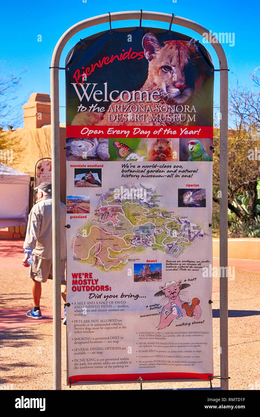 The Welcome sign at the Arizona-Sonora Desert Museum in Tucson AZ Stock ...