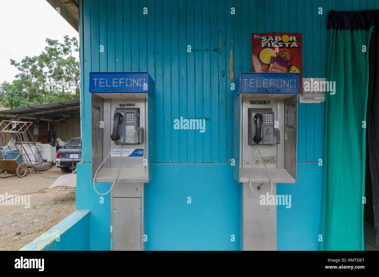 Telephone booths in the Costa Rica service area Stock Photo - Alamy