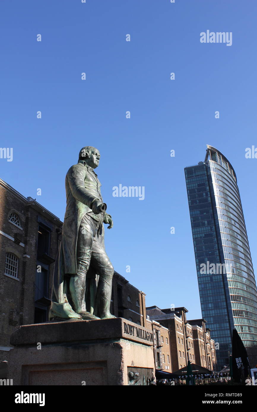 West India Dock Quay, statue of Robert Millagan by Sir Richard ...