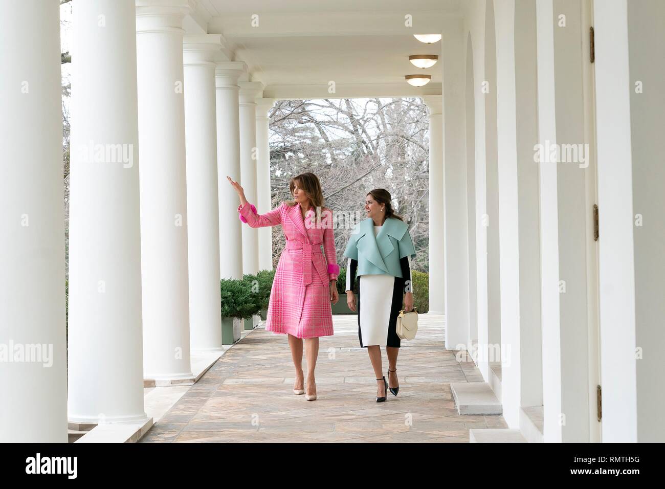U.S First Lady Melania Trump points out the Rose Guarden to Colombian ...