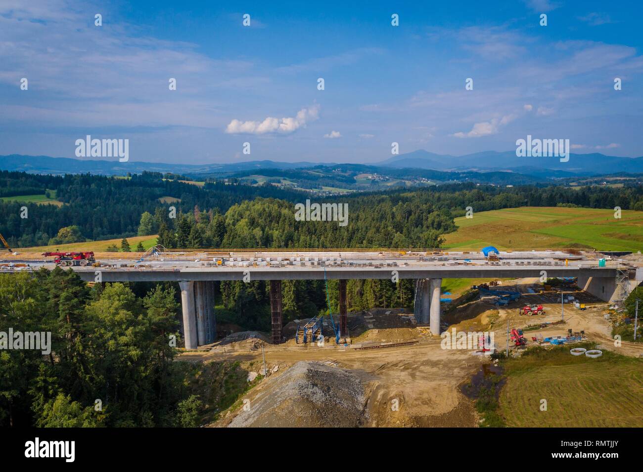 Aerial drone view on road bridge in construction Stock Photo - Alamy