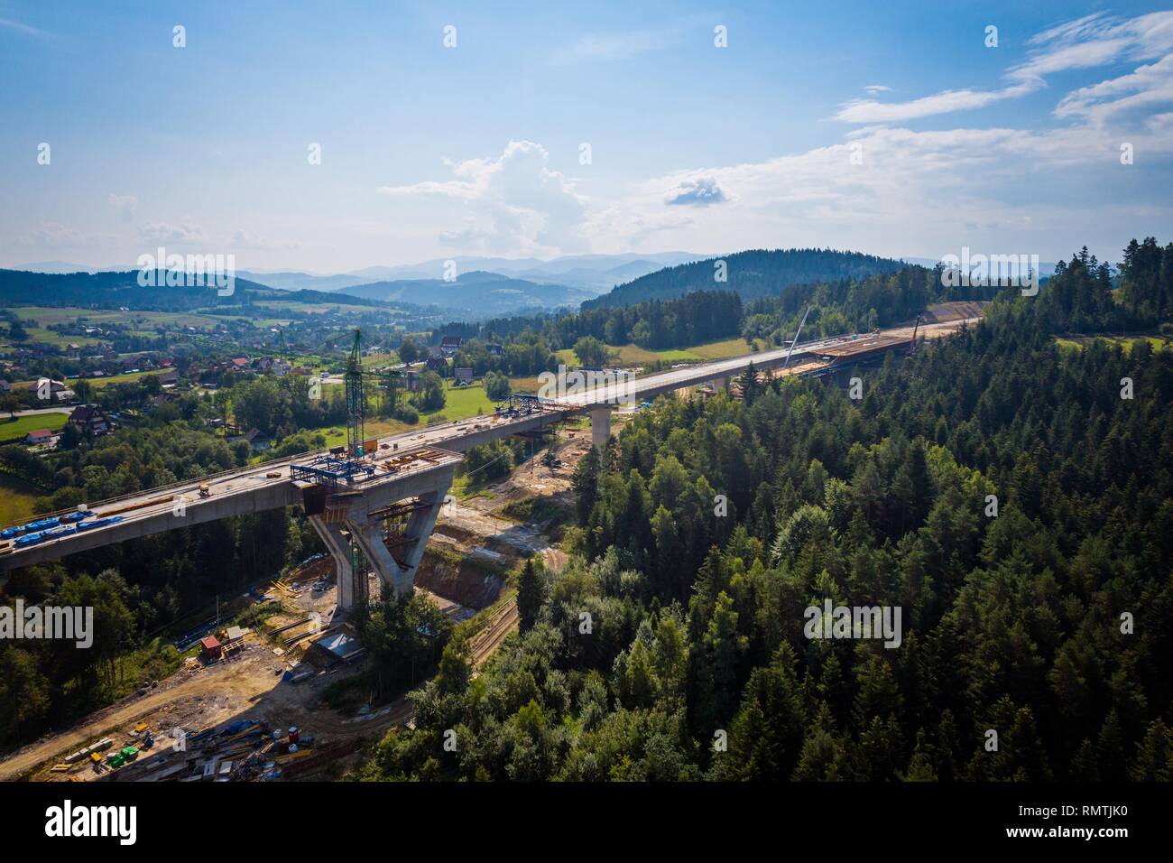 Aerial drone view on road bridge in construction Stock Photo - Alamy