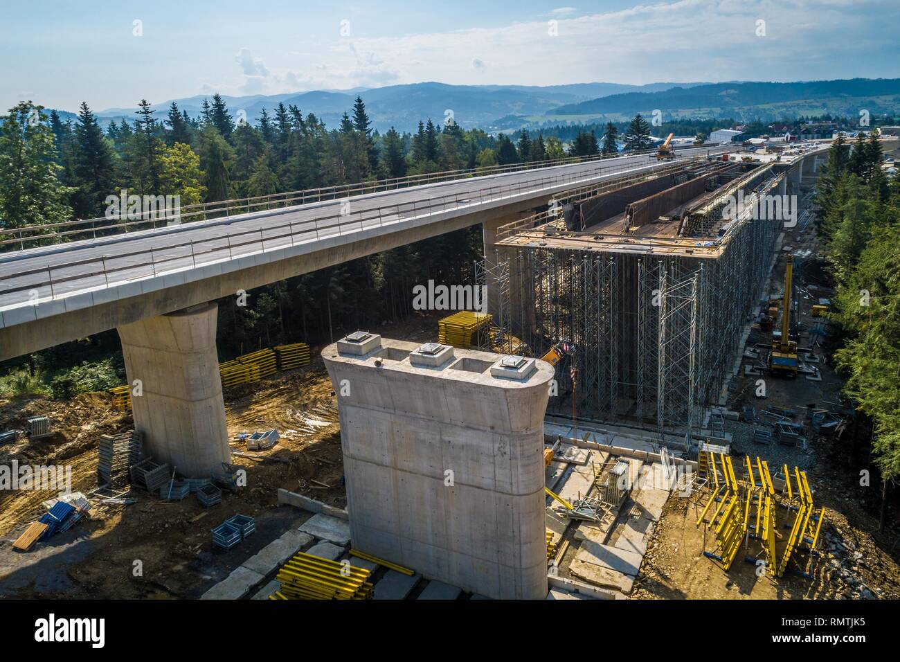 Aerial drone view on highway bridge in construction Stock Photo - Alamy