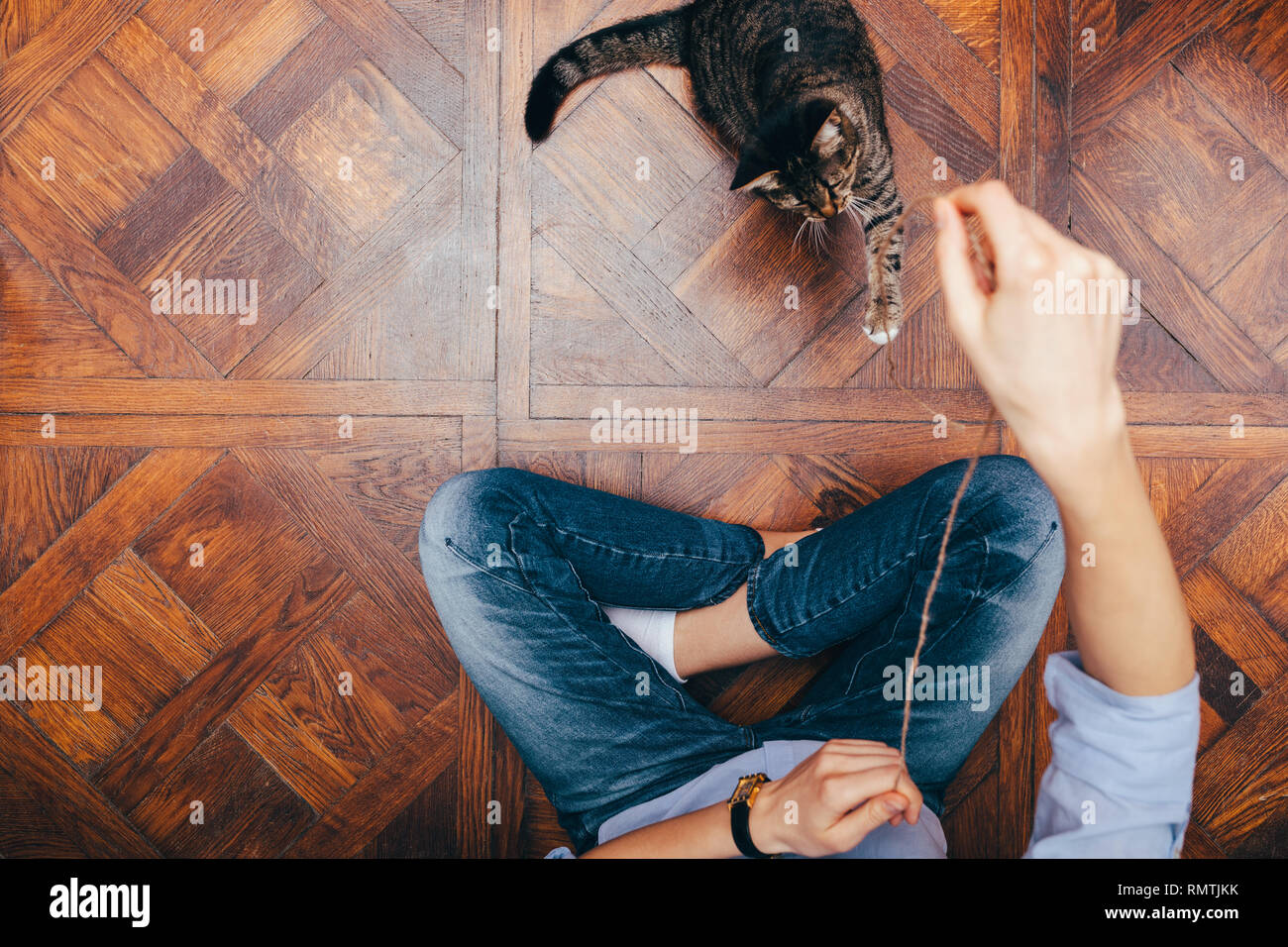 Woman and cat Stock Photo - Alamy