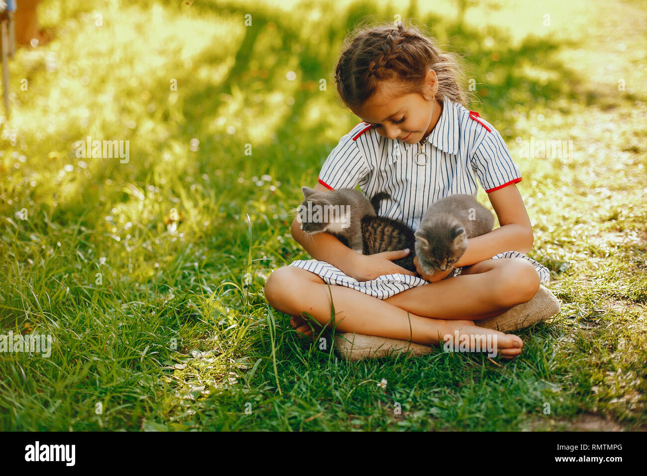 beautiful girl with cats Stock Photo - Alamy