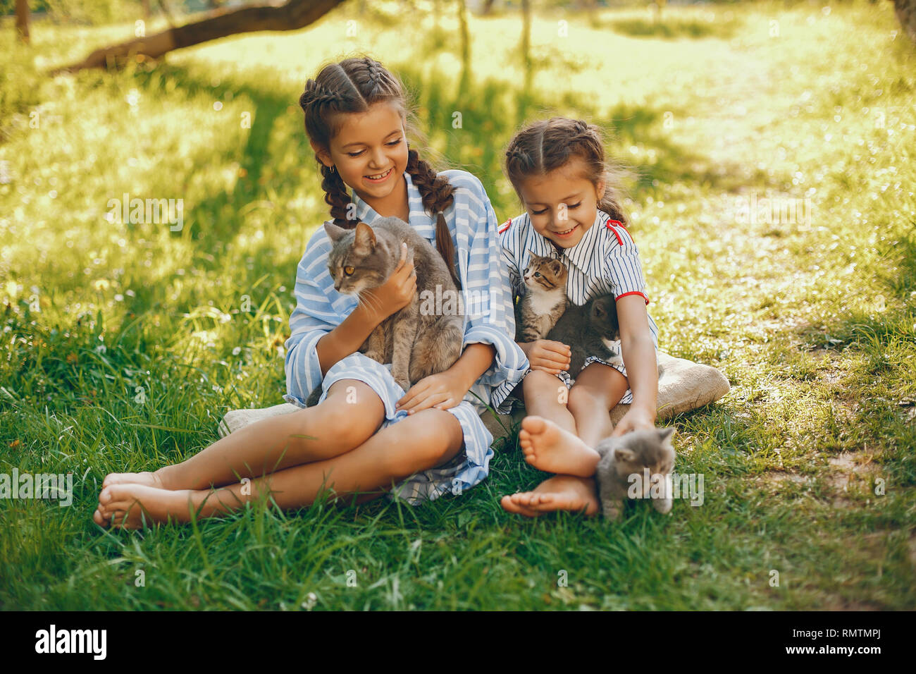 two beautiful girls with cats Stock Photo - Alamy