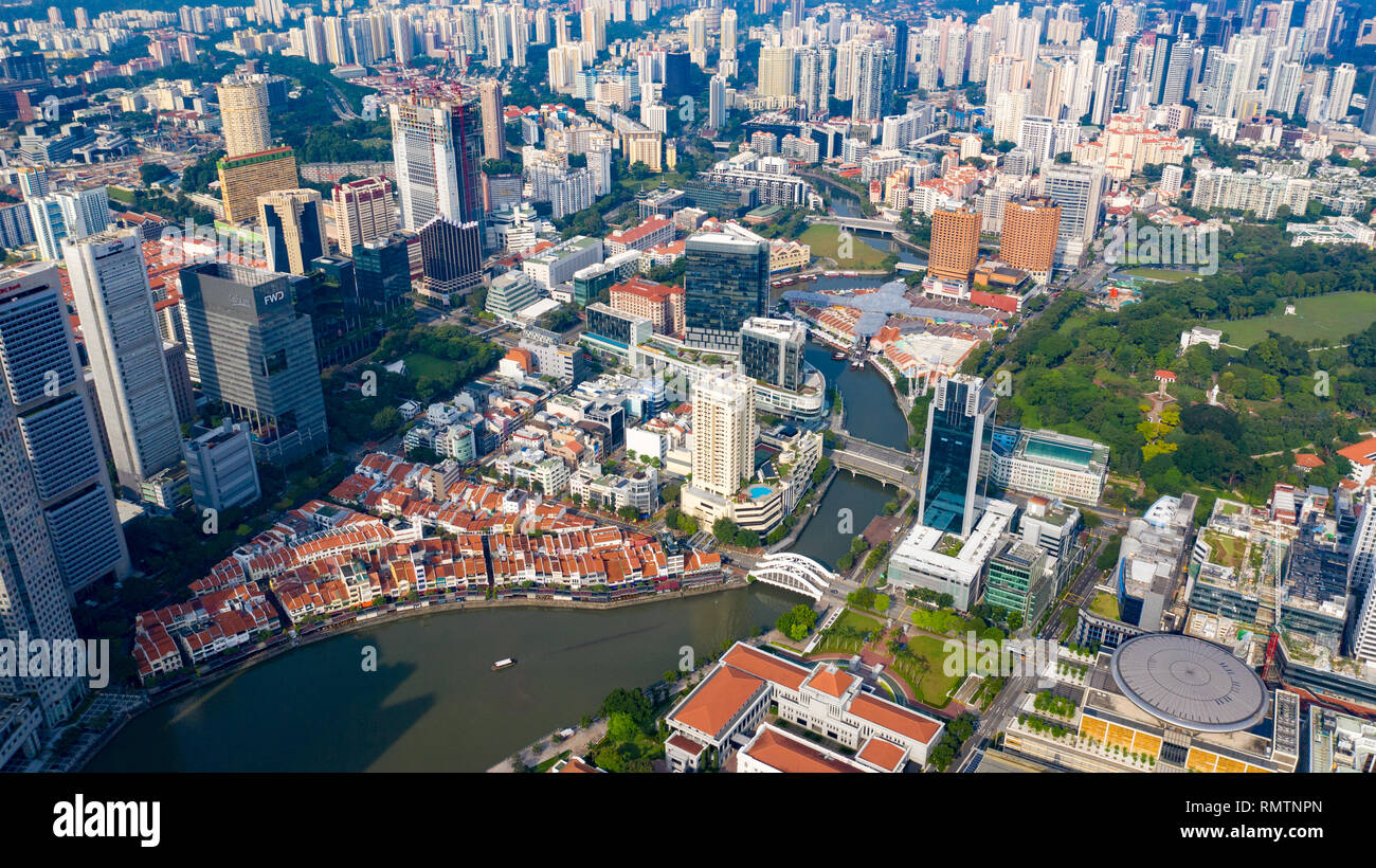 Aerial of Boat Quay and Singapore Stock Photo - Alamy